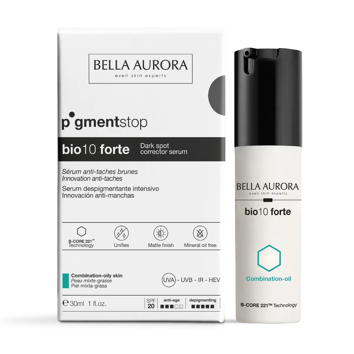 Bella Aurora Bio10 Forte Combinacion Piel Mixta Grasa SPF 20 - Cont. 30 mL | Punto Farma
