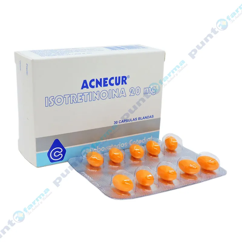 Acnecur Isotretinoina 20 mg - Caja de 30 Cápsulas blandas | Punto Farma