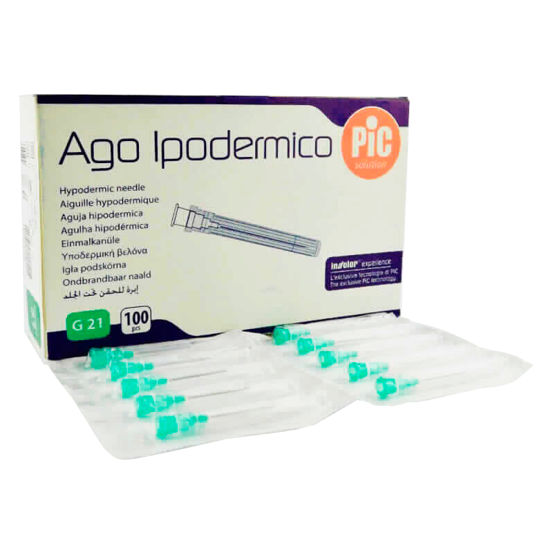 Aguja hipodermica Ago Ipodermico 21G - Contiene 100 piezas | Punto Farma