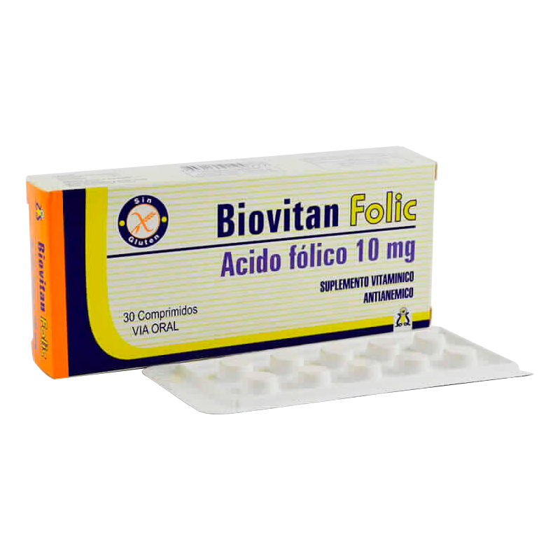 Biovitan Folic Acido Folico 10 mg - Caja de 30 comprimidos | Punto Farma