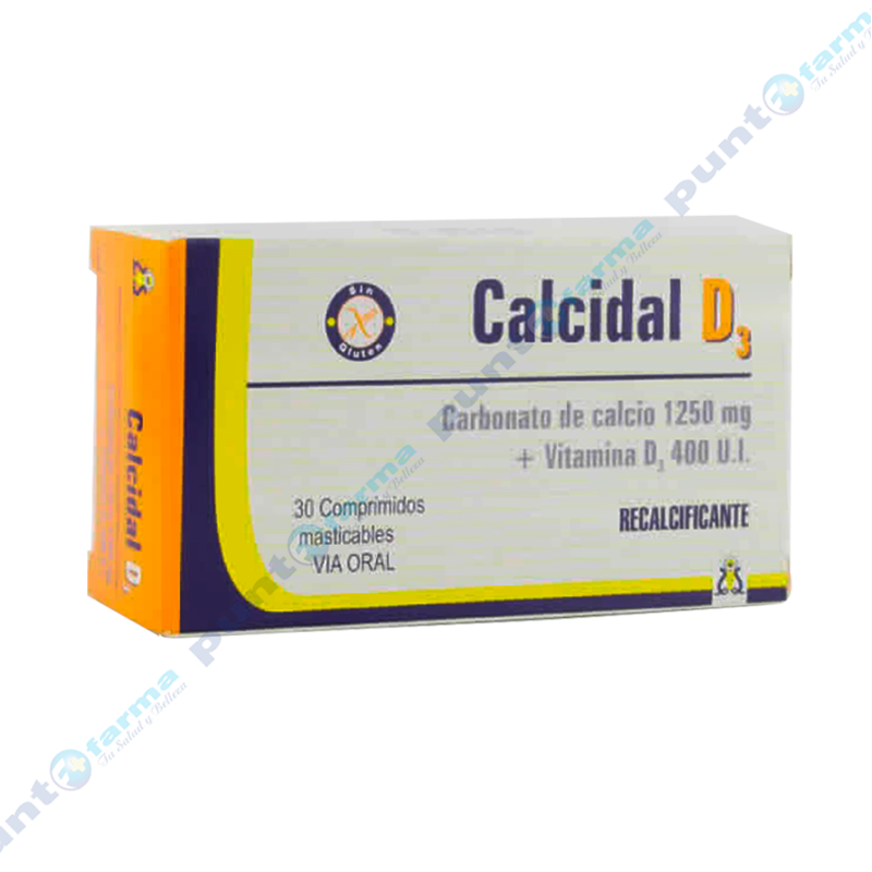 Calcidal D3 Carbonato de calcio 1250 mg - Caja de 30 comprimidos ...