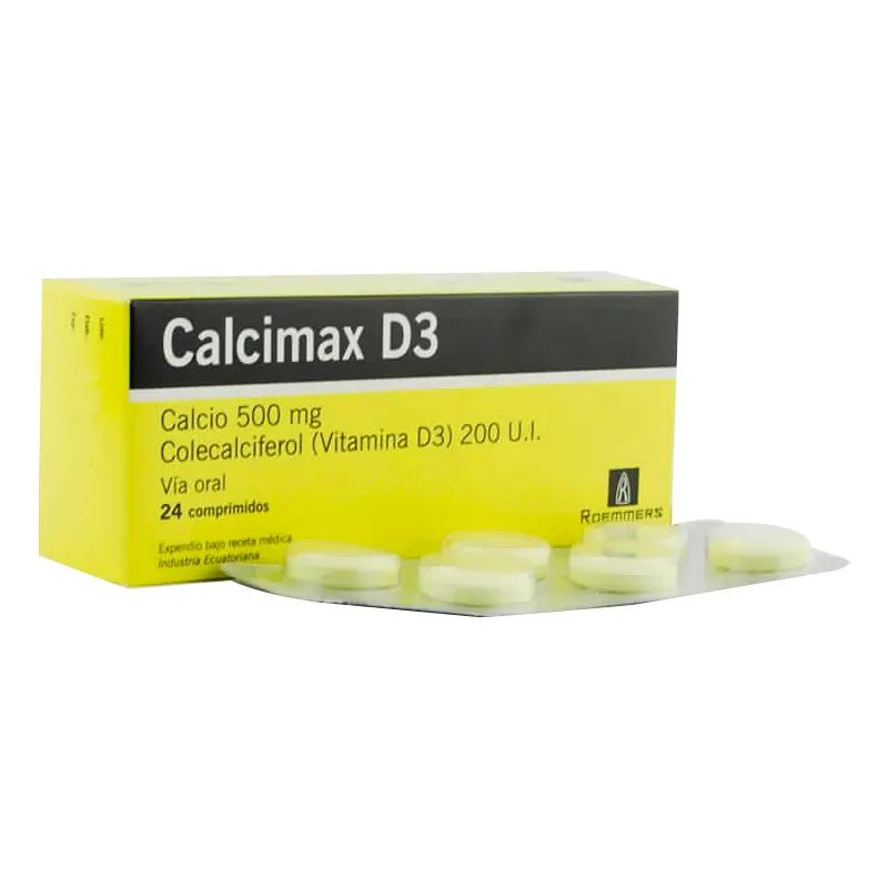 Calcimax D3 Calcio 500 mg Colecalciferol - Caja de 24 comprimidos | Punto Farma