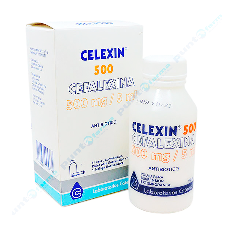 Celexin 500 Cefalexina 500 mg/5 mL - Cont. 1 frasco de 100 mL 1 jeringa ...