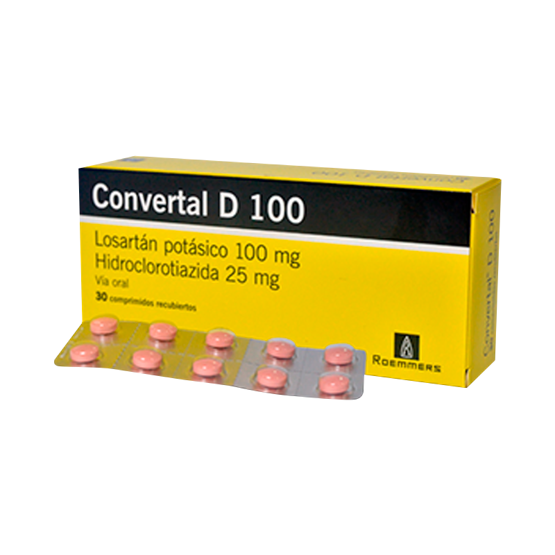 Convertal D 100 Losartán Potásico 100 mg - Caja de 30 comprimidos ...