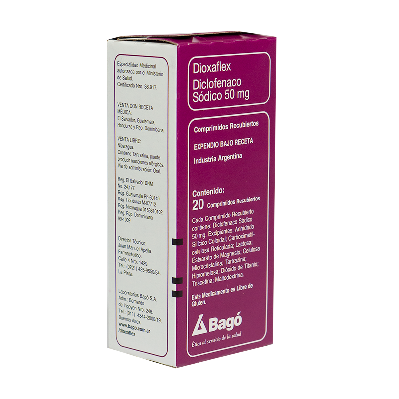 Dioxaflex diclofenaco sódico 50mg - Caja de 20 comprimidos recubiertos ...