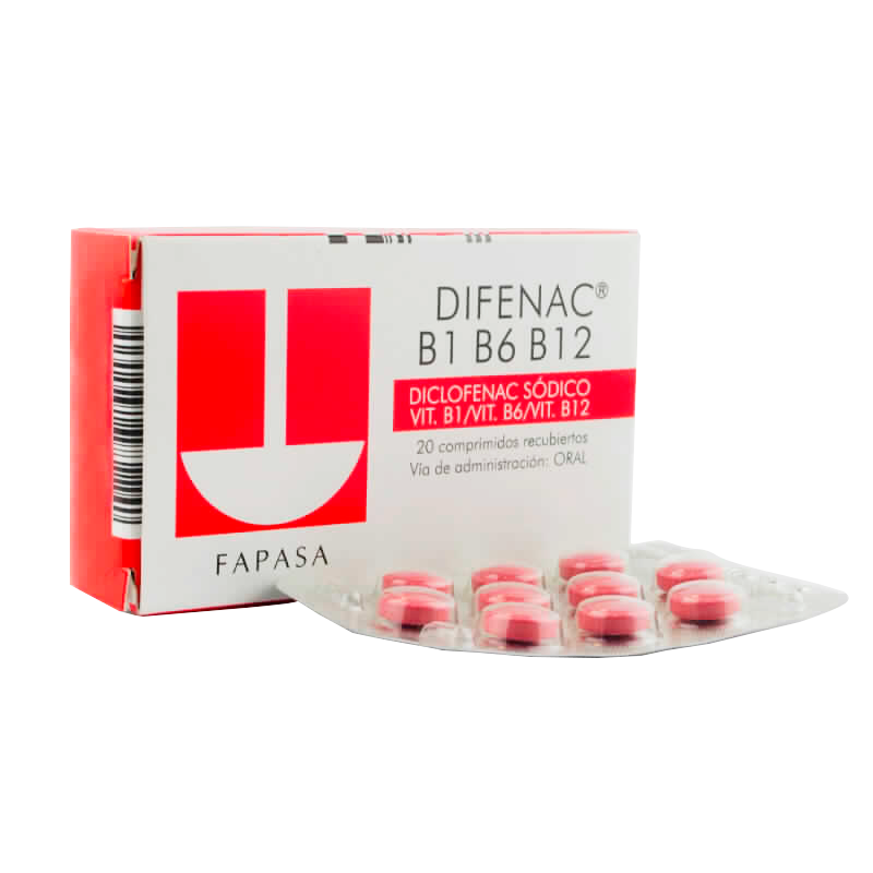 Difenac B1 B6 B12 Diclofenac Sódico - Caja de 20 comprimidos ...