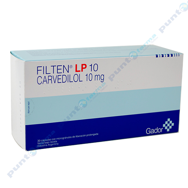 Punto Farma | Filten Lp Carvedilol 10 mg - Caja de 30 comprimidos