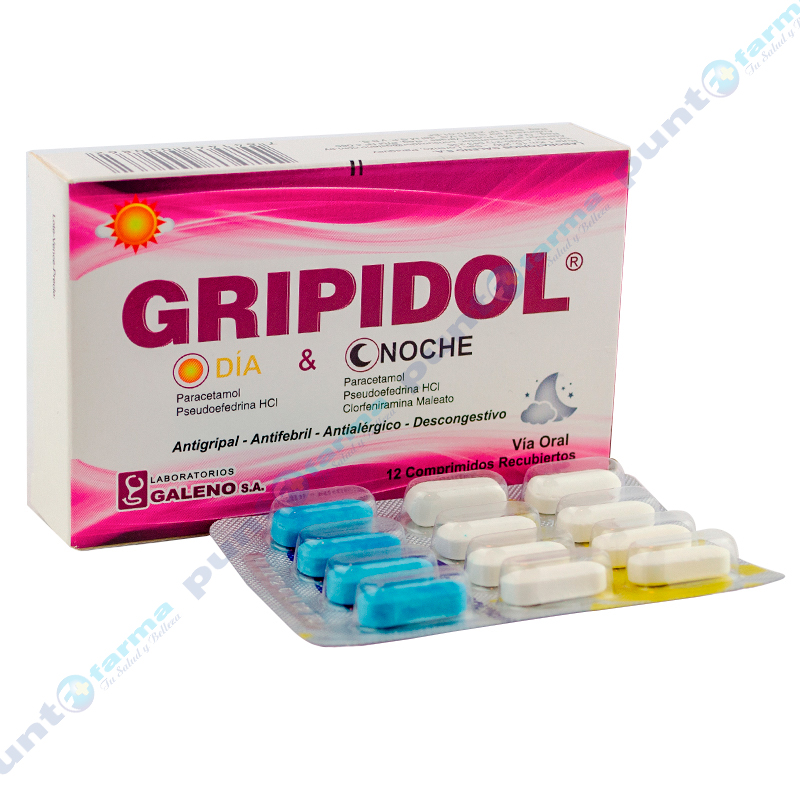 Gripidol Día y Noche - Caja de 12 comprimidos recubiertos | Punto Farma