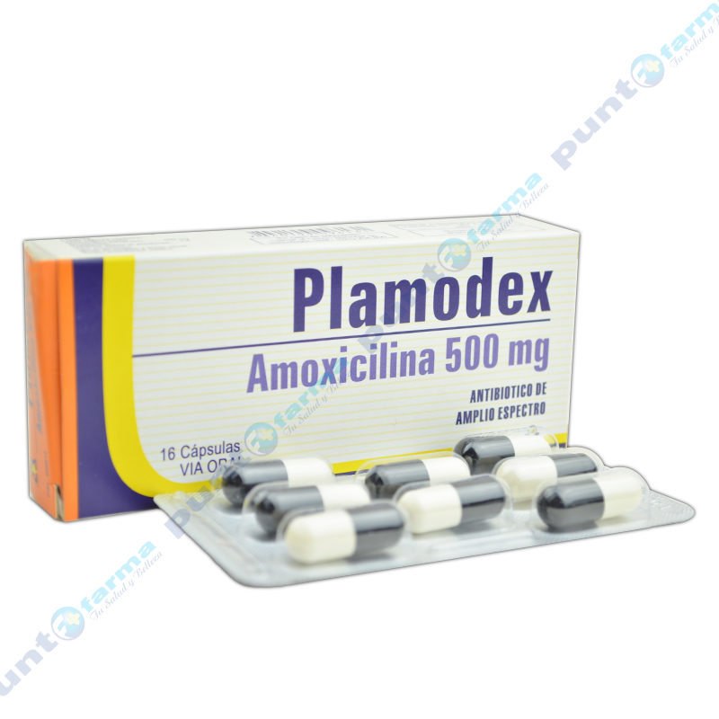 Punto Farma | Plamodex Amoxicilina 500 mg - Caja de 16 cápsulas