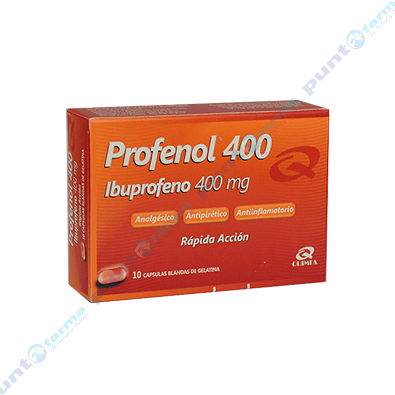 Profenol Ibuprofeno 400 mg - Caja de 10 Cápsulas blandas de gelatina ...