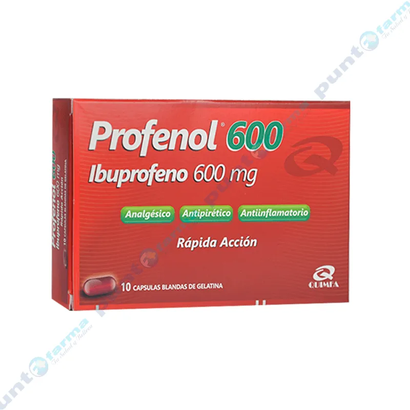 Profenol Ibuprofeno 600 mg - Caja de 10 Cápsulas Blandas de Gelatina ...