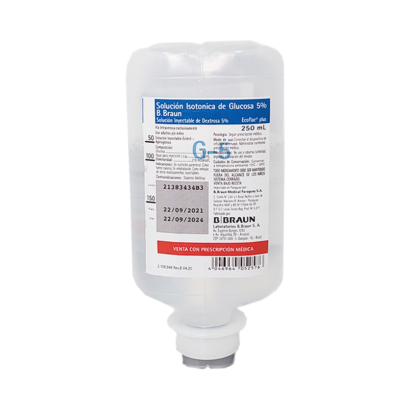 Suero Solucion Isotonica de Glucosa Ecoflac 5% B. Braun - 250 mL | Punto Farma