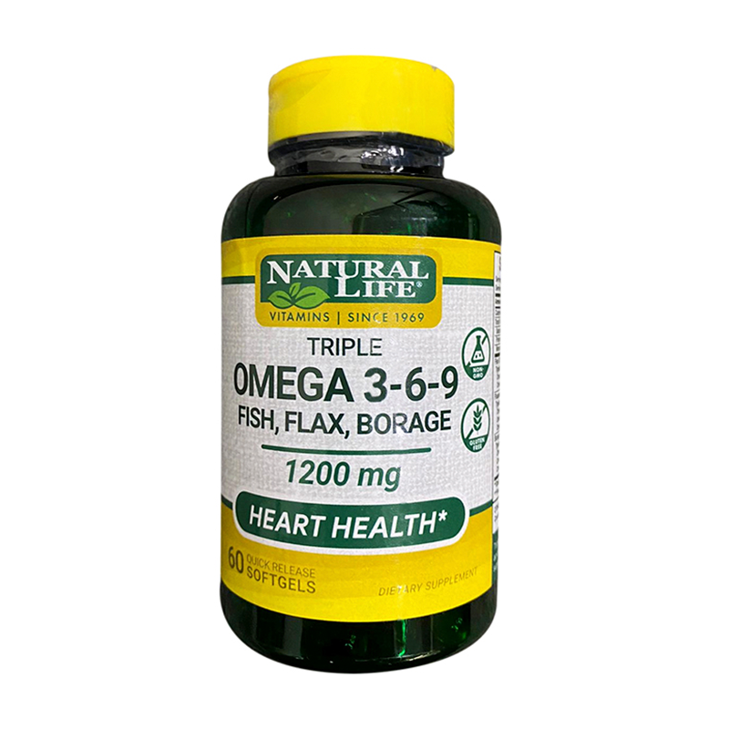 Triple Omega 3-6-9 (Fish, Flax, Borage) Natural life - Frasco de 60 ...