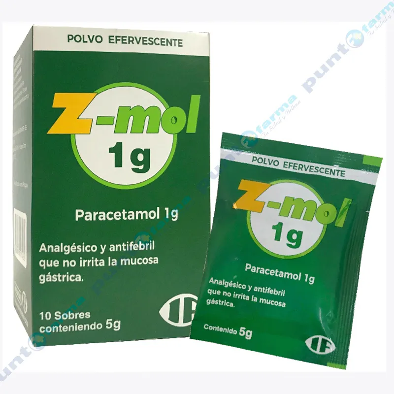 Z-mol 1 gr - Paracetamol Polvo Efervescente - Contiene 10 sobres de 5g ...