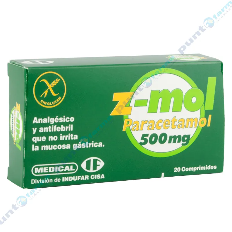 Z-mol 500 mg Paracetamol - Contiene 20 comprimidos. | Punto Farma